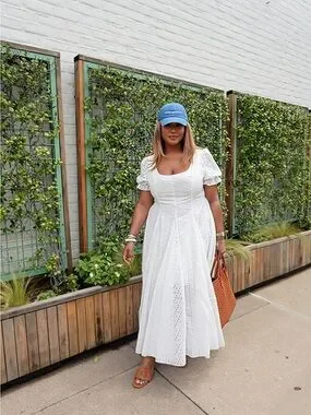 SHEIN | Dresses | Shein White Eyelet Puff Sleeve Midi Dress | Poshmark